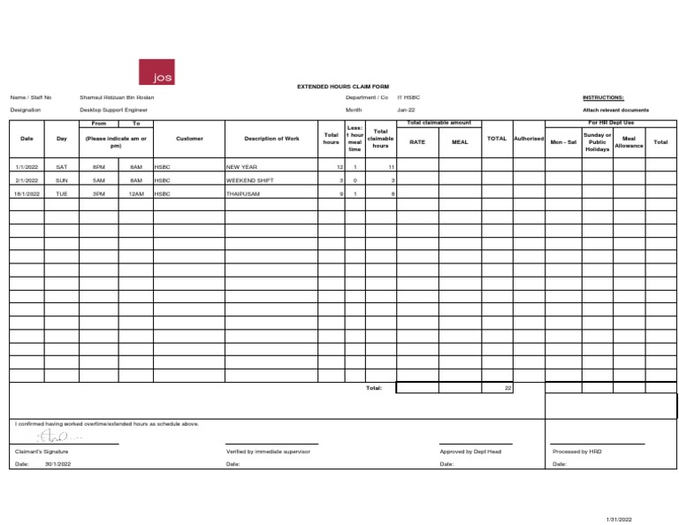 Extended Hours Claim Form 012022 | PDF