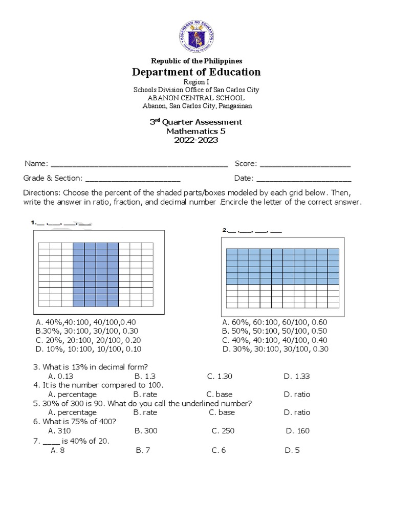 Grade 5 Mathematics Assessment 2023 | PDF | Geometry | Geometric Shapes