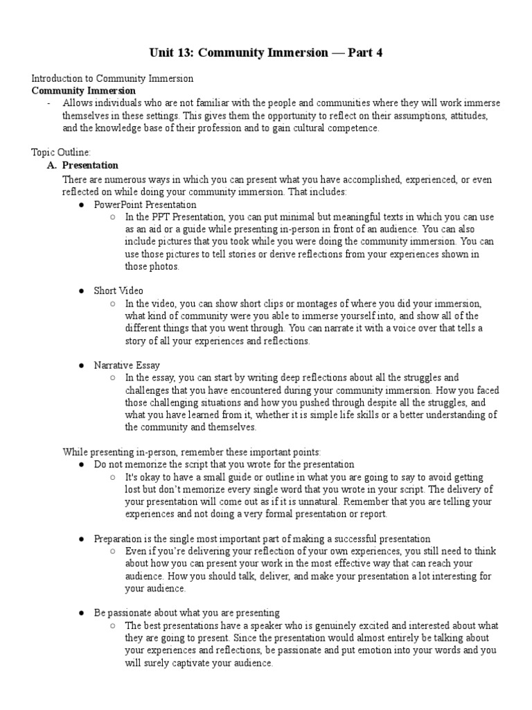 Unit 13 - Community Immersion Part 4 | PDF | Needs Assessment | Evaluation