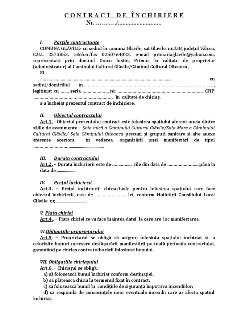 Contract Inchiriere Camin Cultural | PDF
