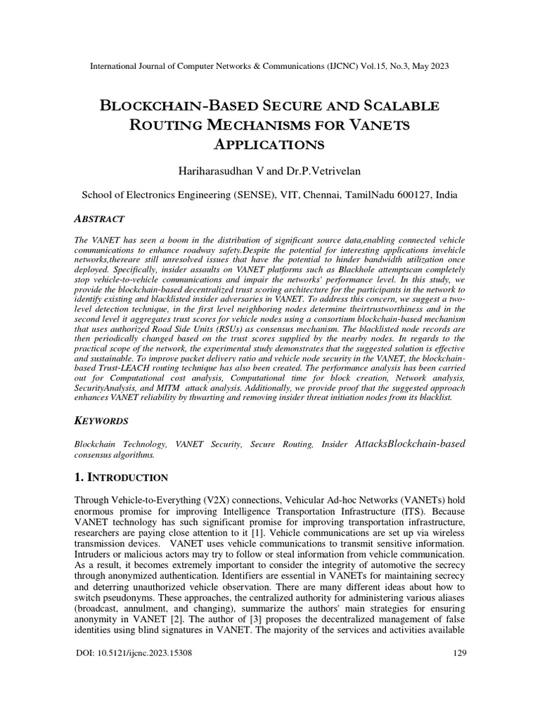Blockchain-Based Secure and Scalable Routing Mechanisms For Vanets Applications | PDF | Computer ...