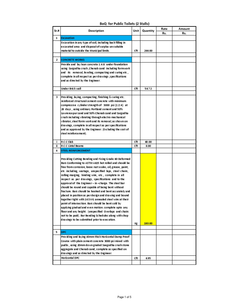 Revised BOQ For Public Toilets Stalls 2 | PDF | Concrete | Building
