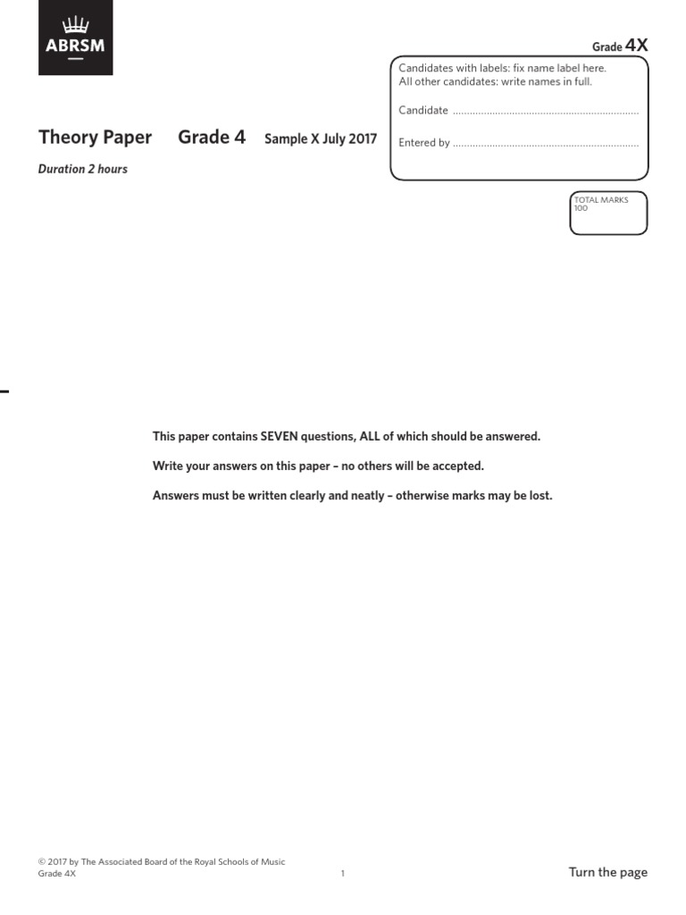 Abrsm Theory Grade 4 Test Versione | PDF | Clef | Minor Scale
