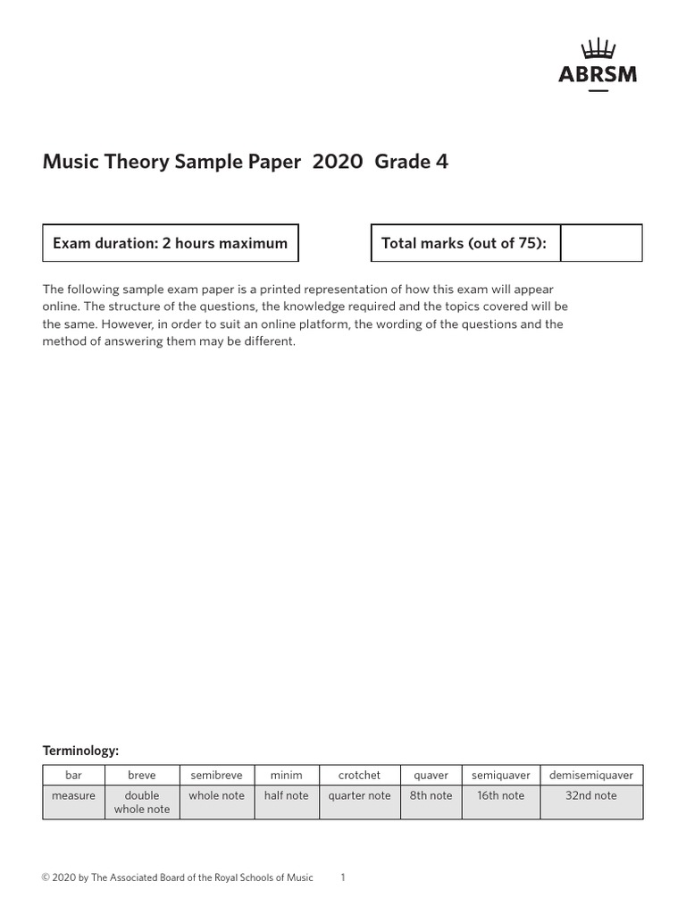 Music Theory Grade 4 Sample Paper 1 | PDF