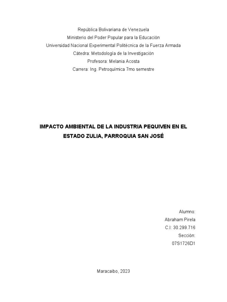 Impacto Ambiental de La Industria Pequiven en El Estado Zulia ...