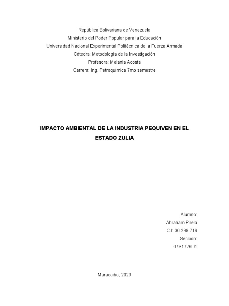 Impacto Ambiental de La Industria Pequiven en El Estado Zulia | PDF ...