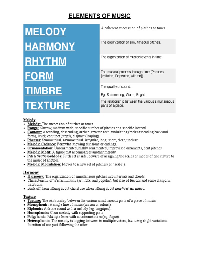 Elements of Music | PDF | Melody | Harmony