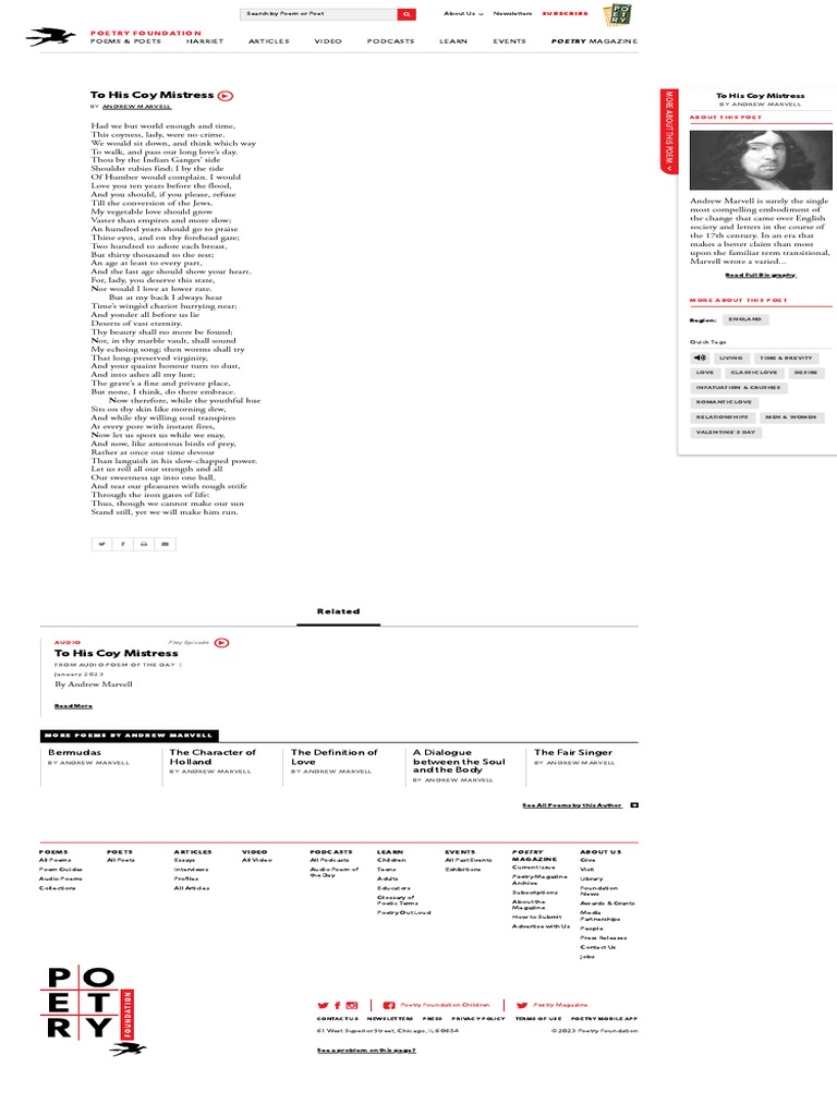 To His Coy Mistress by Andrew Marvell - Poetry Foundation | PDF