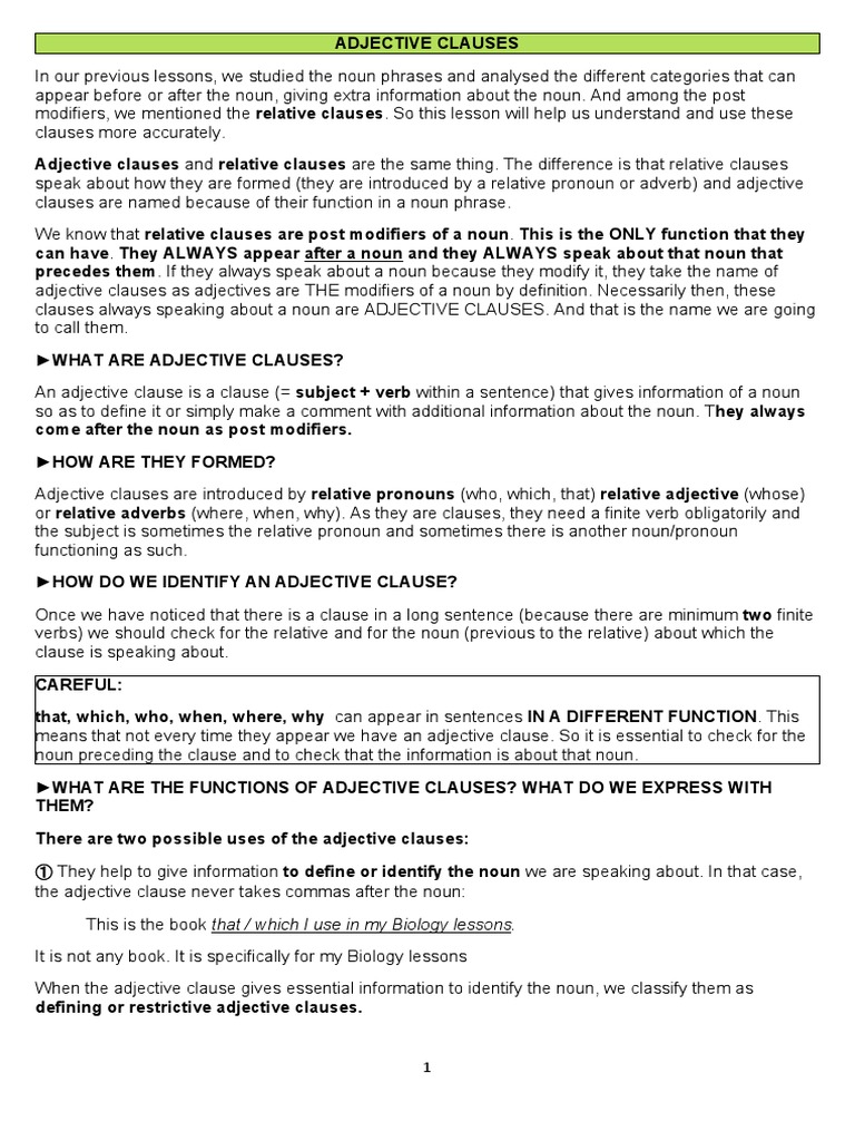 Adjective Clauses | PDF | Adjective | Noun