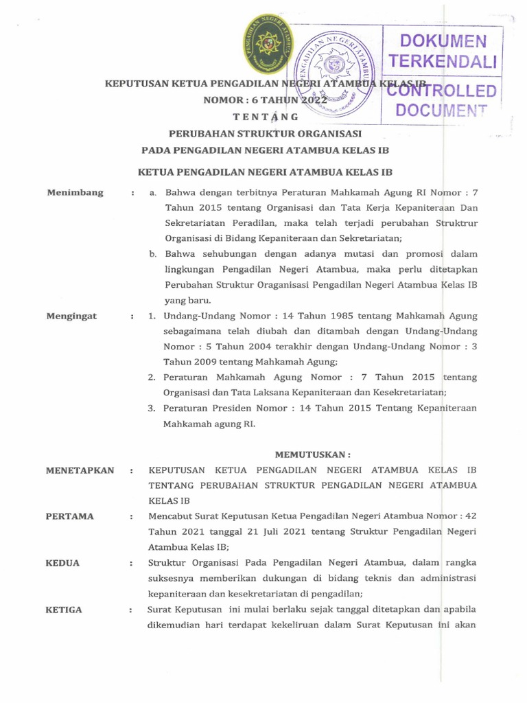 SK Perubahan Struktur Organisasi | PDF