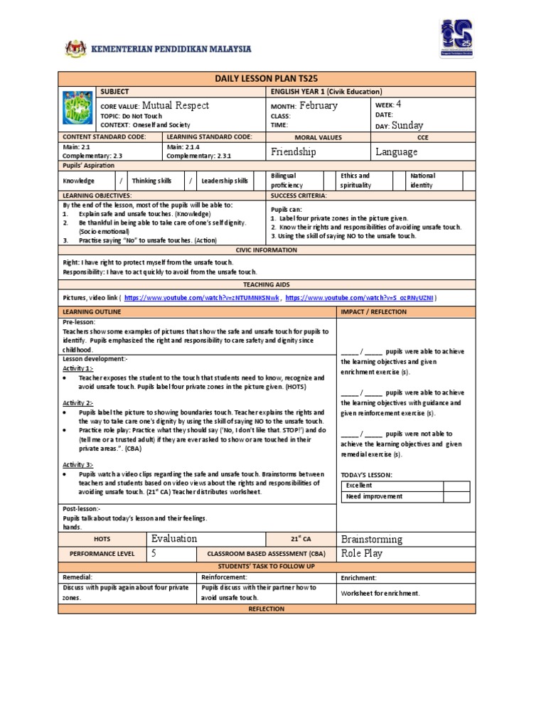 BI Y1 LP TS25 - Civic Education | PDF | Lesson Plan | Teachers