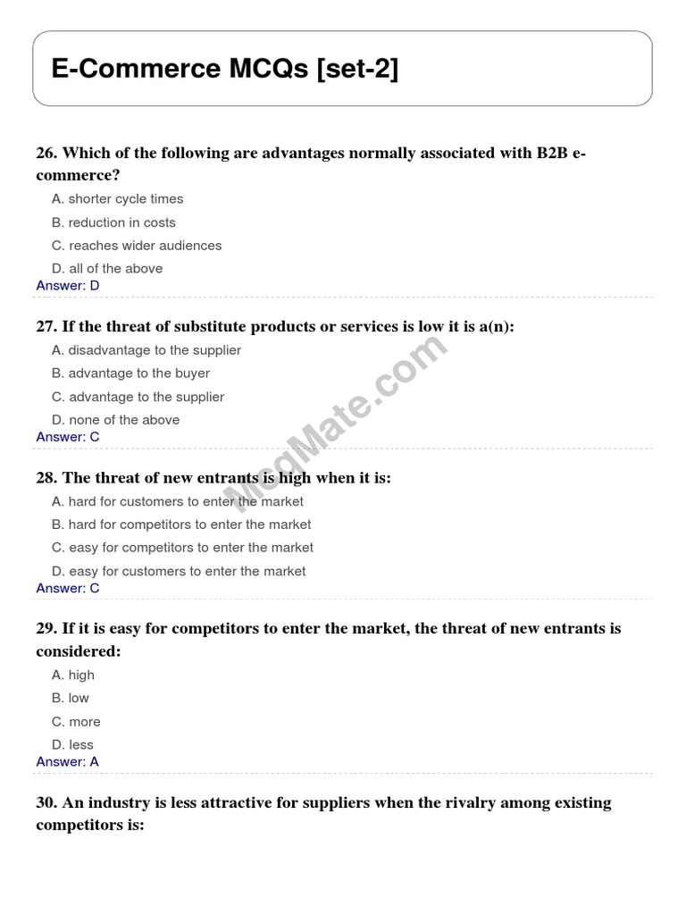 E-Commerce Solved MCQs (Set-2) | PDF | E Commerce | Marketing