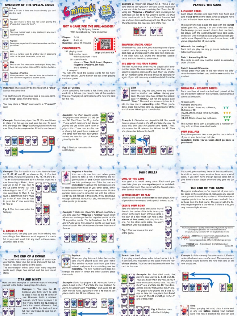 6 Nimmt! Game Rules and Instructions | PDF | Ephemera | Card Games