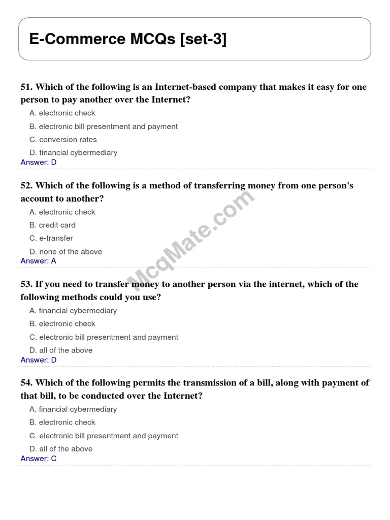 E-Commerce Solved MCQs (Set-3) | PDF