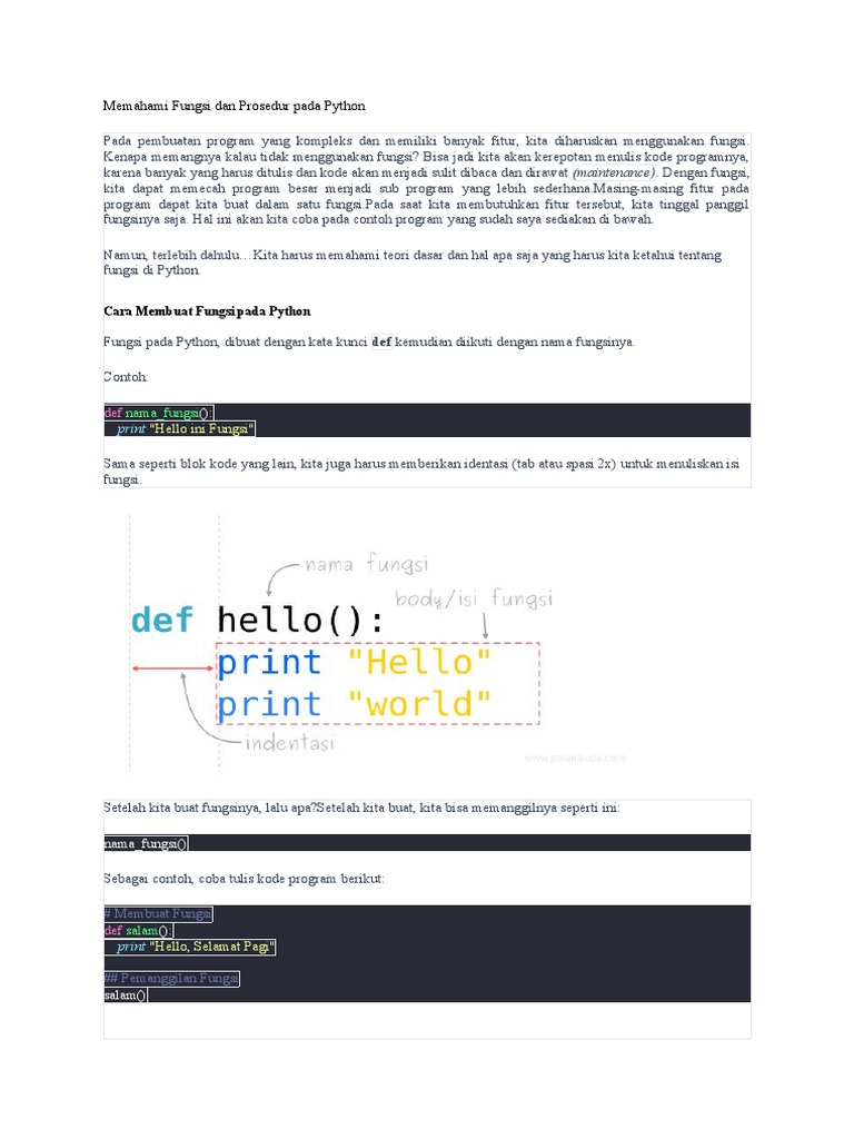 Memahami Fungsi Dan Prosedur Pada Python | PDF Memahami Fungsi Dan Prosedur Pada Python | PDF