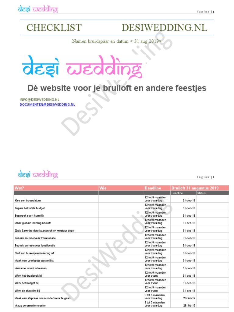 Checklist Receptie 2 | PDF
