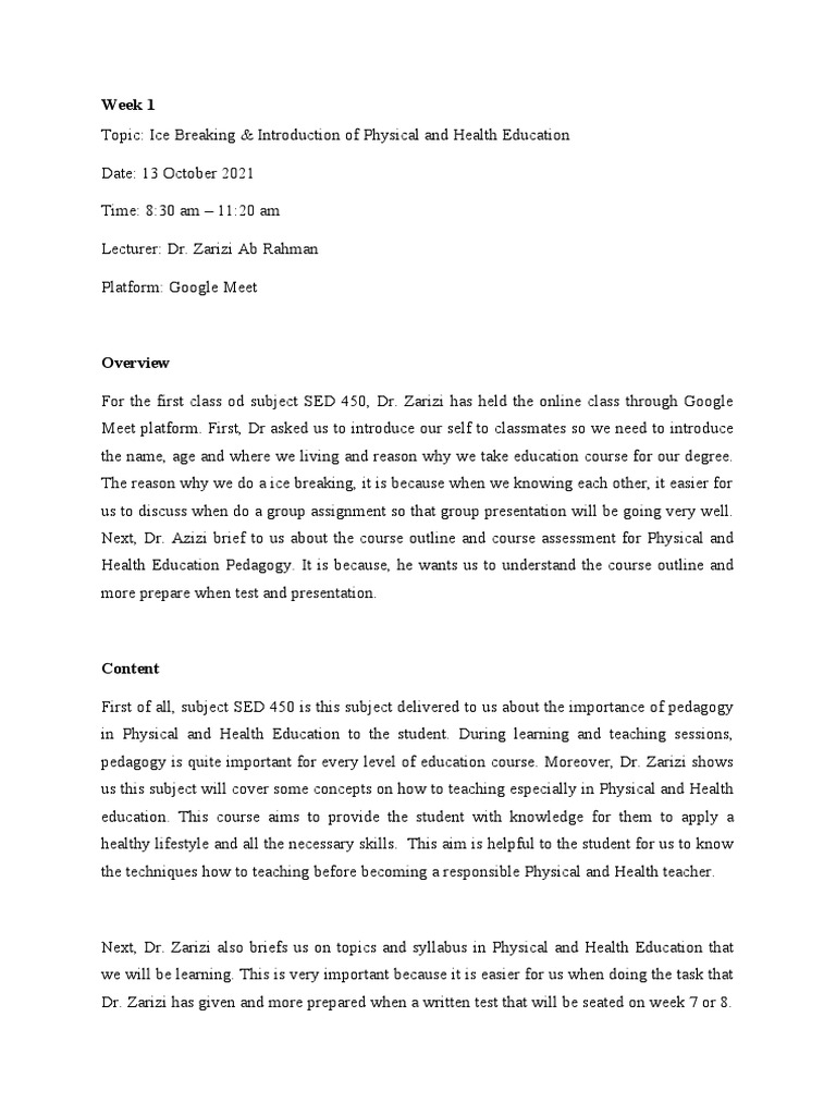 Week 1 - Reflective Task | PDF