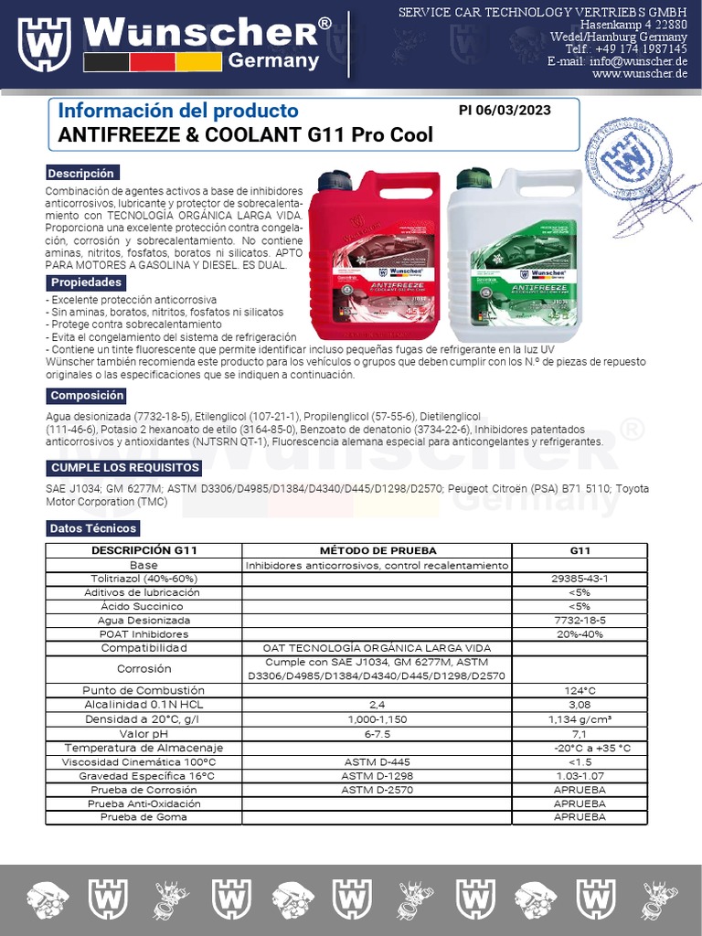 Fichas Tecnicas Antifreeze | PDF | Ciencias fisicas | Química