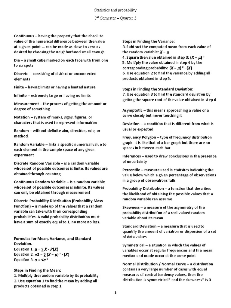 Statistics and Probability Reviewer | PDF | Probability Distribution | Random Variable