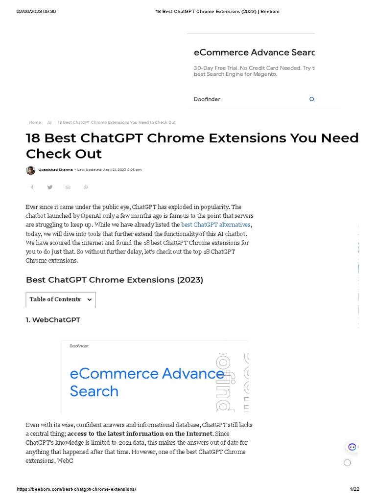 18 Best ChatGPT Chrome Extensions (2023) - Beebom | PDF | Artificial ... 18 Best ChatGPT Chrome Extensions (2023) - Beebom | PDF | Artificial ...