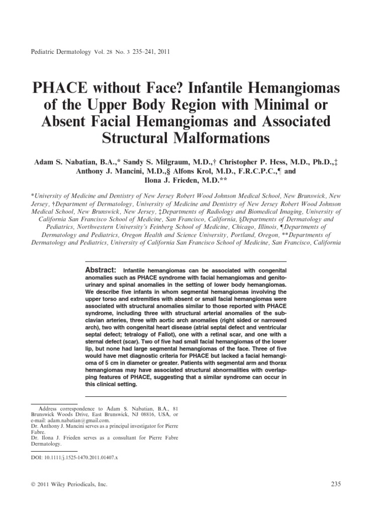 PHACE Syndrome and Upper Body Hemangiomas | PDF | Congenital Disorder ...