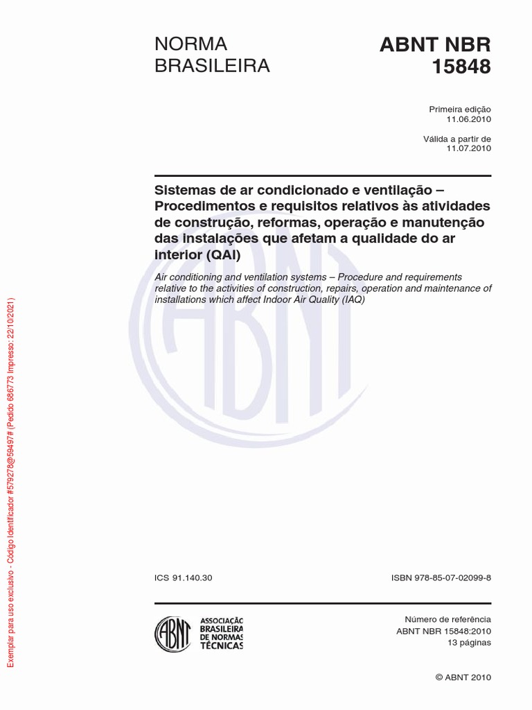 Abnt 15848 | PDF | Ar condicionado | Dióxido de carbono