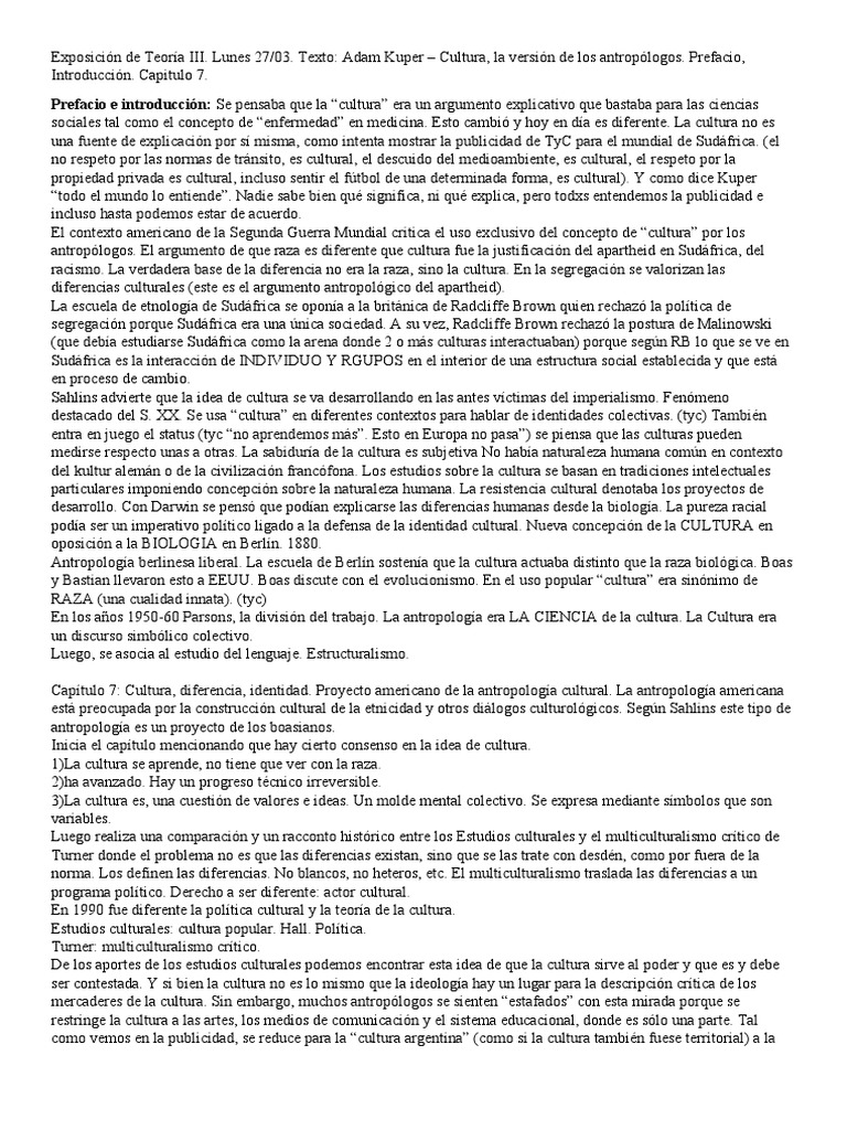Exposición de Teoría III - KUPER | PDF | Antropología | Raza ...