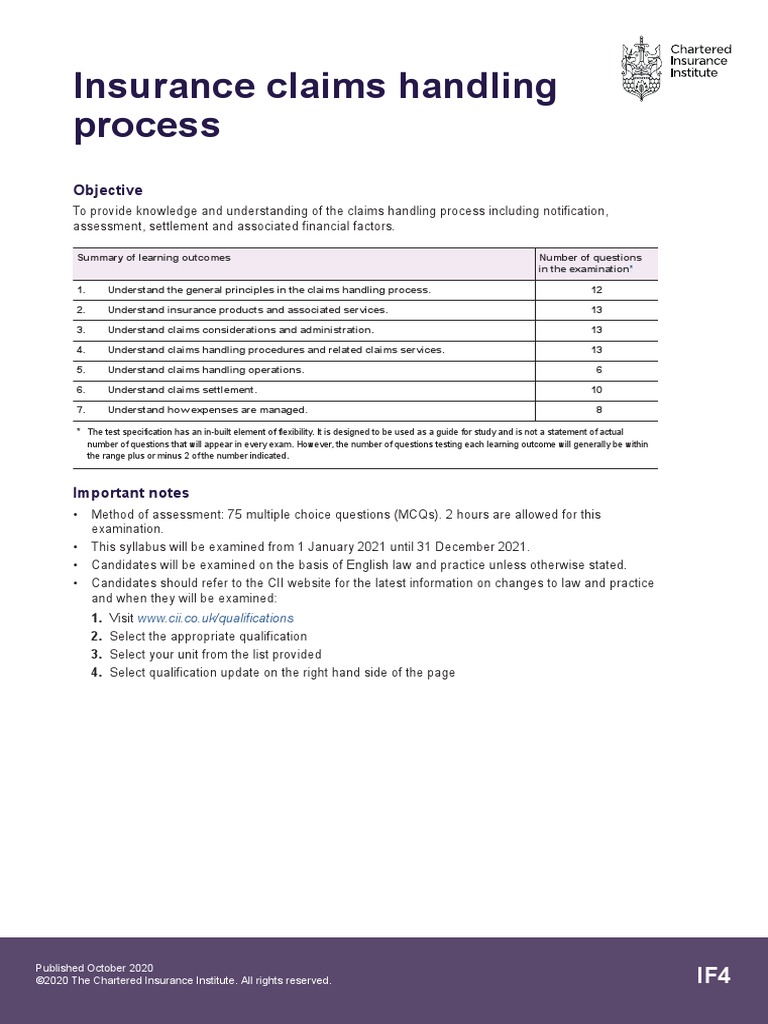 2023 Insurance Claims Handling Process Examination Syllabus | PDF ...