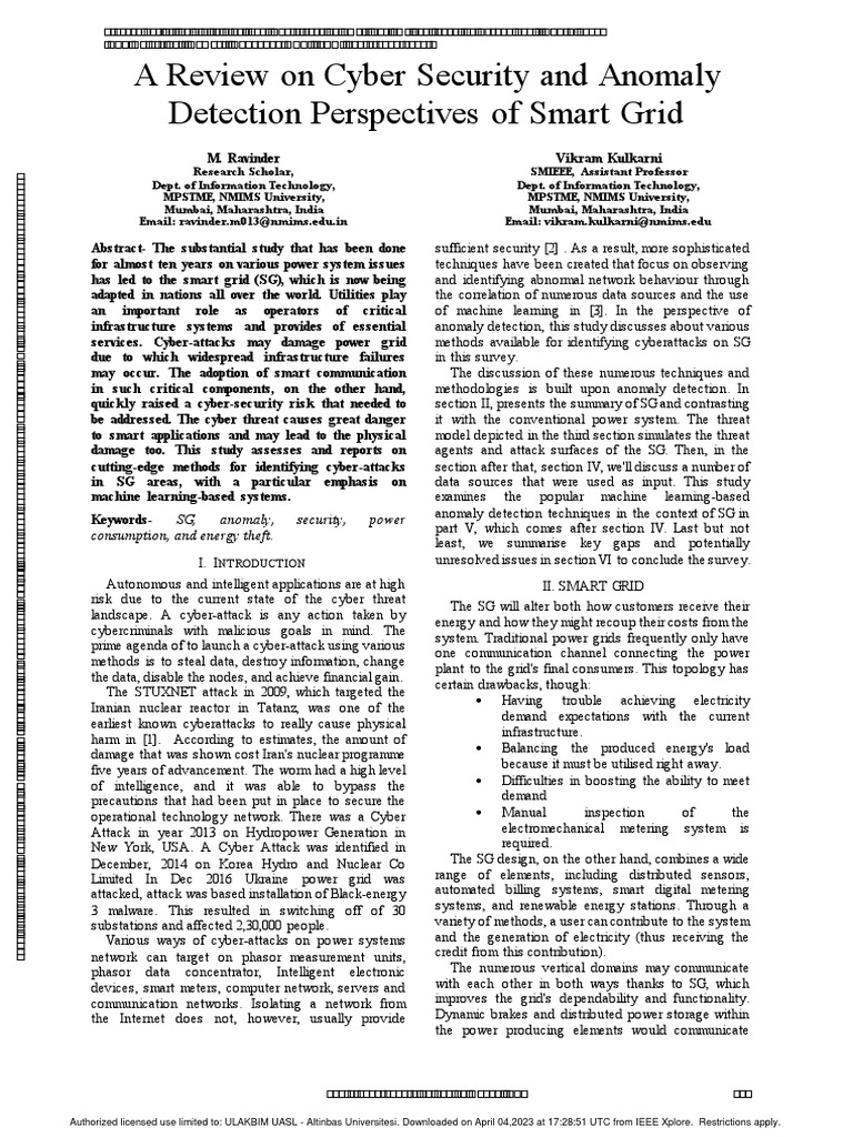 A Review On Cyber Security and Anomaly Detection Perspectives of Smart ... A Review On Cyber Security and Anomaly Detection Perspectives of Smart ...