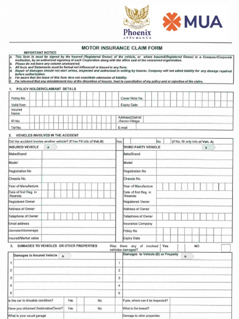 MUA - Motor Insurance Claim Form | PDF