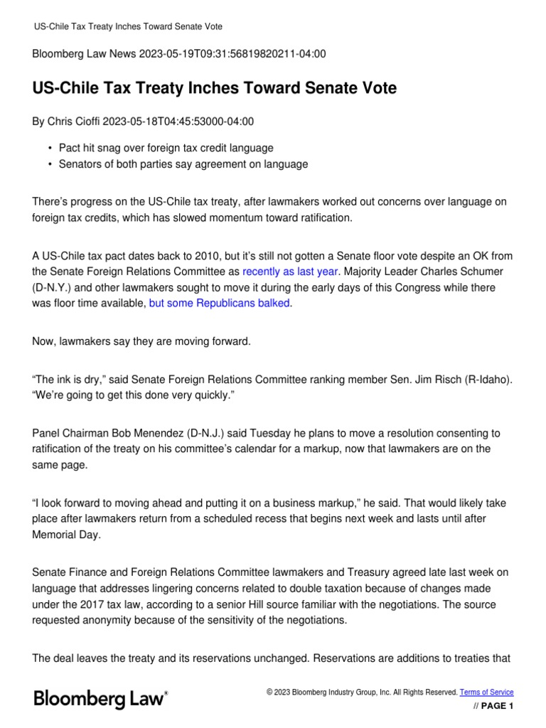 US-Chile Tax Treaty Inches Tow | PDF