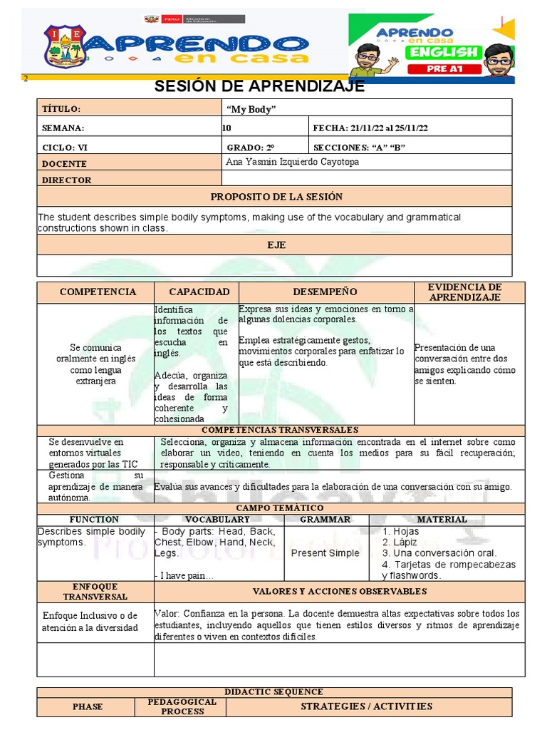 Sesion de Aprendizaje 1 | PDF | Aprendizaje | Ciencia cognitiva