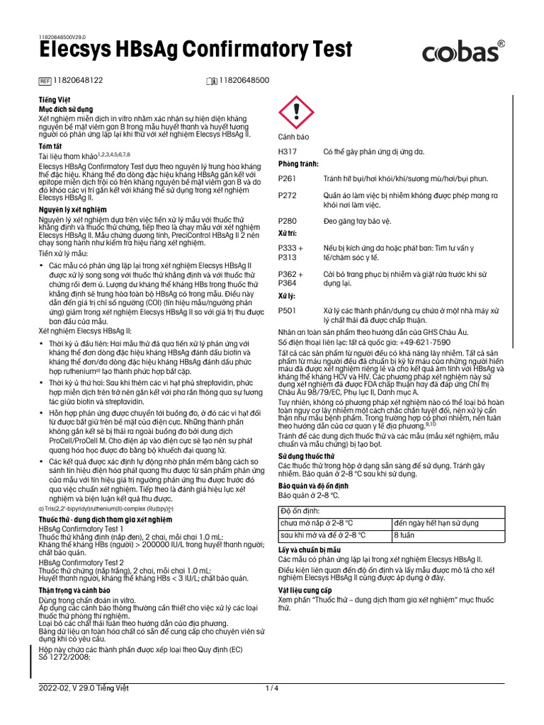 Insert - Elecsys HBsAg Confirmatory Test.11820648500.V29.Vi | PDF
