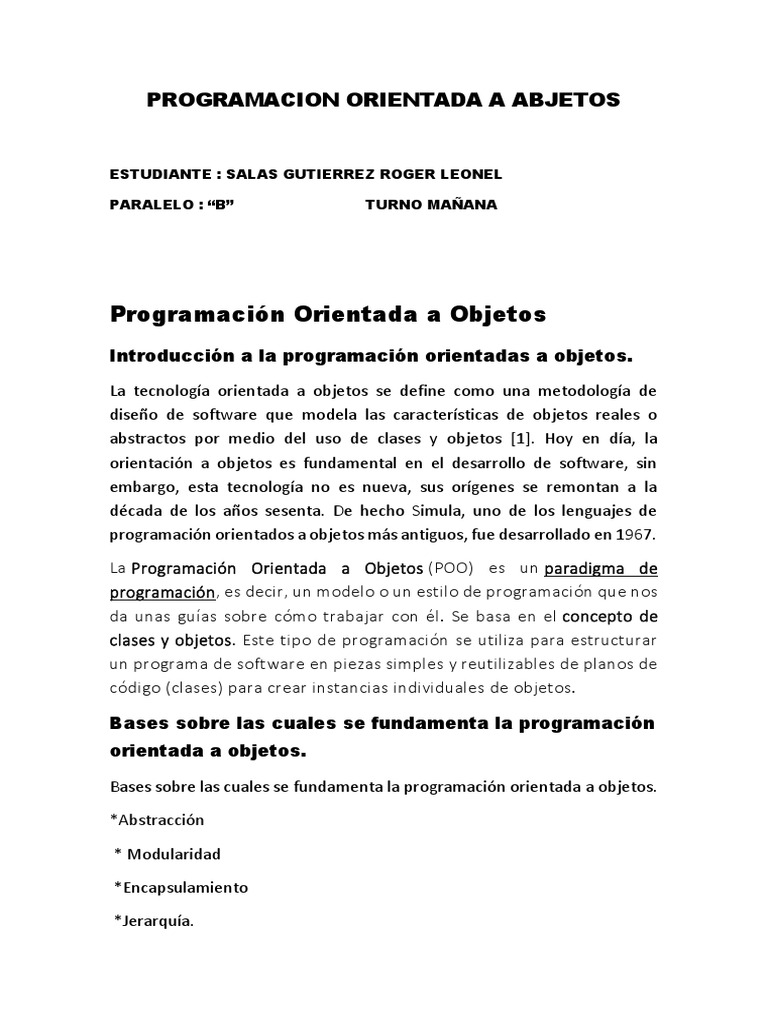 Programacion Orientada A Abjetos | PDF | Objeto (informática) | Programación orientada a objetos