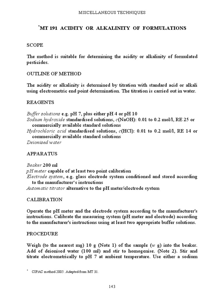MT 191 Acidity or Alkalinity of Formulations | PDF | Ph | Sodium Hydroxide