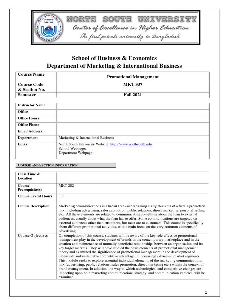 MKT 337 Course Outline | PDF | Marketing | Marketing Communications