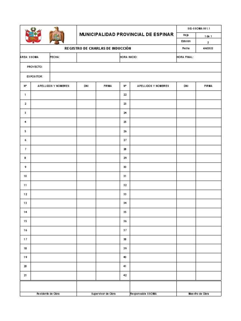 Registro de Charlas Sig-Ssoma 001 Mpe | PDF Registro de Charlas Sig-Ssoma 001 Mpe | PDF