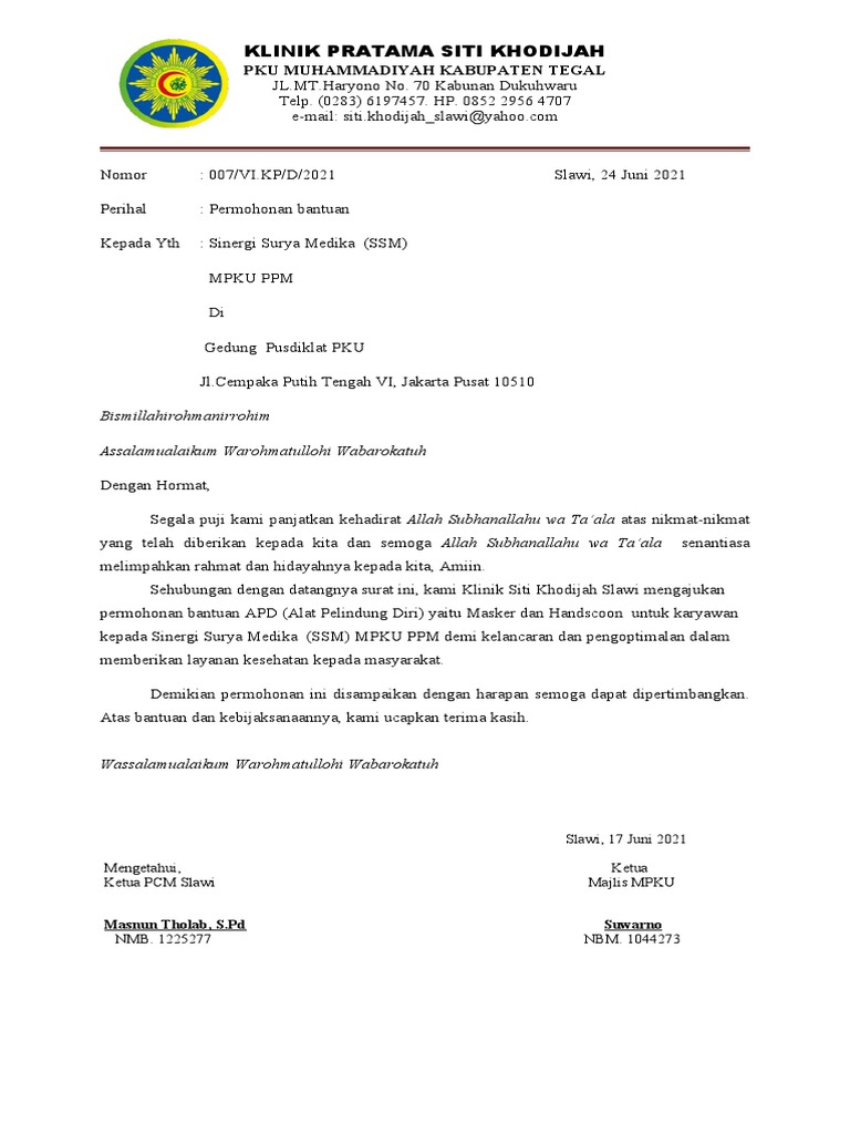 Surat Permohonan Bantuan Ke Lazismu | PDF