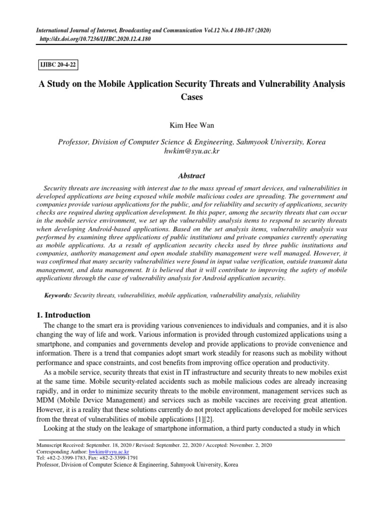 A Study On The Mobile Application Security Threats and Vulnerability ... A Study On The Mobile Application Security Threats and Vulnerability ...