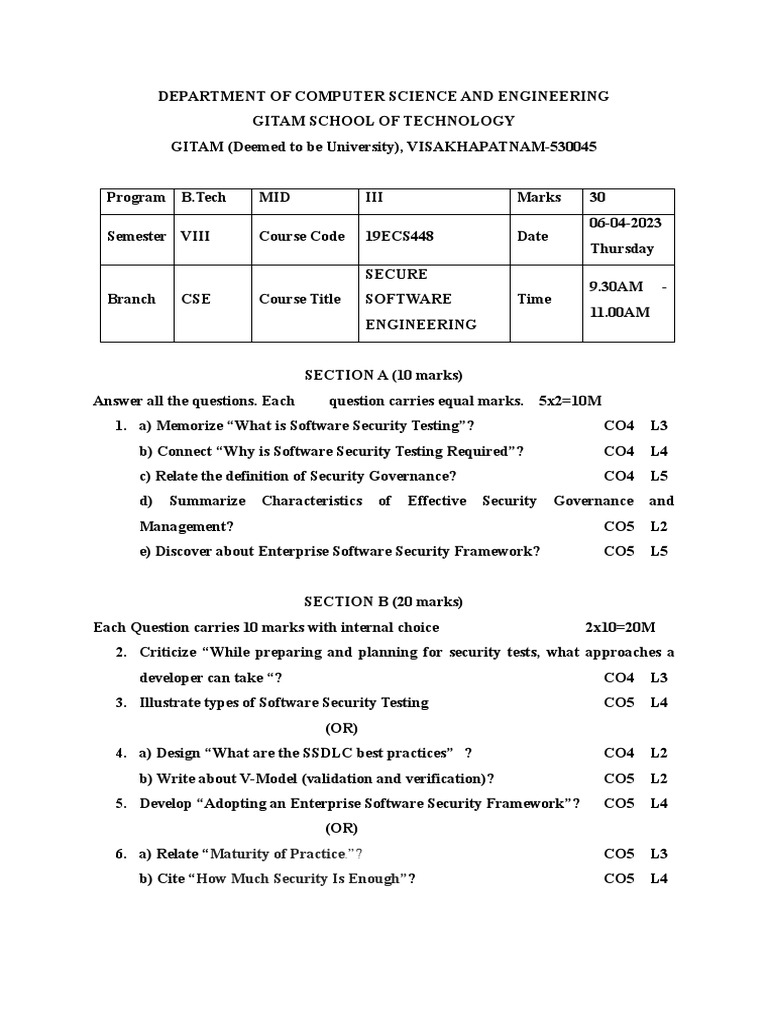 SSE - MID-3 - Key April 2023 | PDF | Security | Computer Security