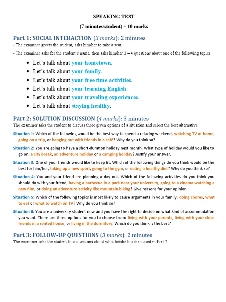 B1.1-Speaking Test Format | PDF