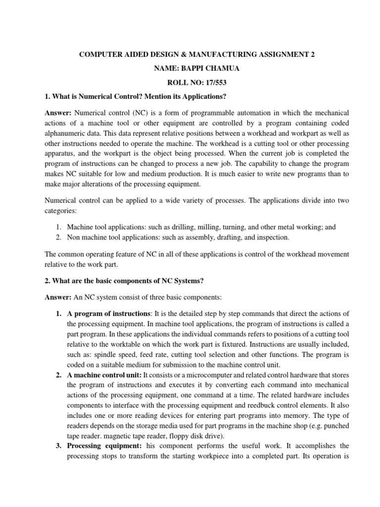 Cad Assignment Ii Pdf Numerical Control Cartesian Coordinate System