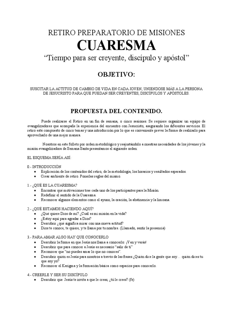 Retiro Cuaresmal: Ser Creyente y Apóstol | PDF | Jesús | eucaristía