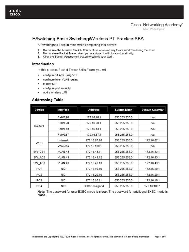 ESwitching Basic Switching-Wireless PT Practice SBA | PDF | Wireless Lan | Network Switch