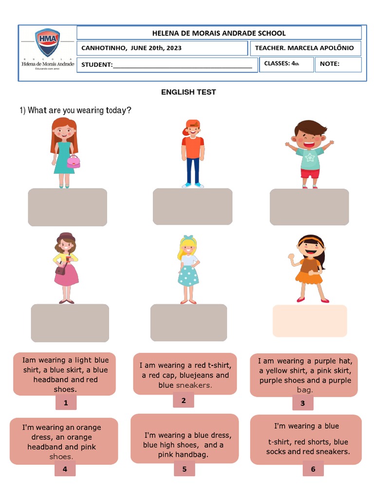 Prova I I Unit 2 - 4 Ano | PDF