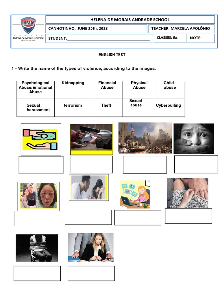 Prova I I Unit1 - 9 ANO | PDF | Rape | Sexual Intercourse