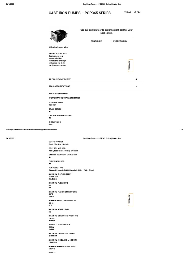 Cast Iron Pumps - PGP365 Series - Parker NA | PDF | Pump | Gas Technologies