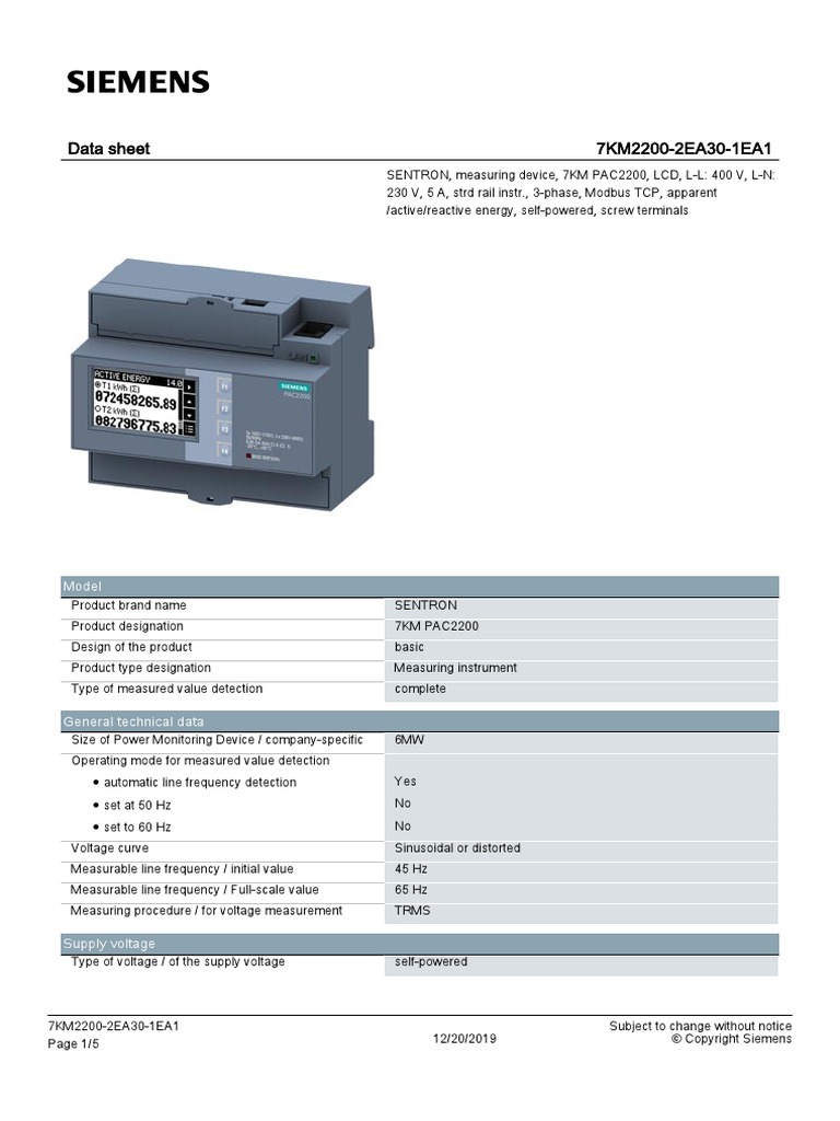 Data Sheet For Power Meter PAC2200 | Download Free PDF | Alternating Current | Electrical ...