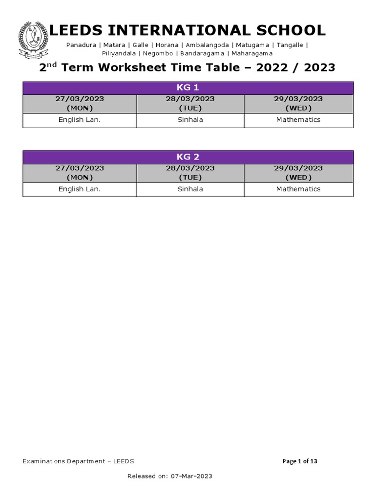 2nd TT - AY22.23 - Time Table - All in One | PDF | Science
