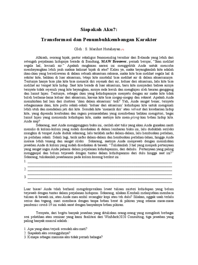 Transformasi Diri: Siapakah Aku? | PDF | Pengembangan Diri